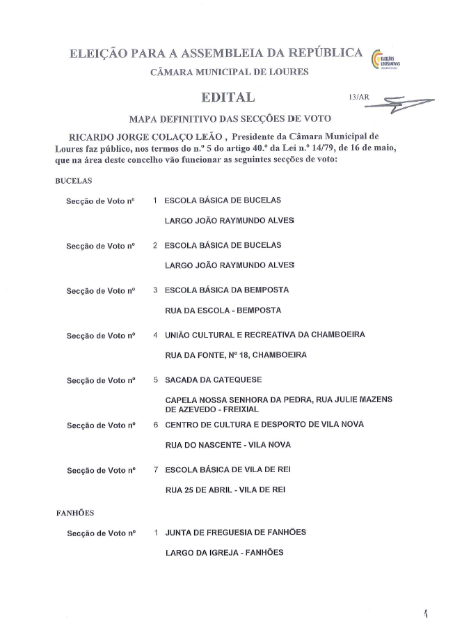 EDITAL | ELEIÇÃO PARA A ASSEMBLEIA DA REPÚBLICA | ELEIÇÕES LEGISLATIVAS ...